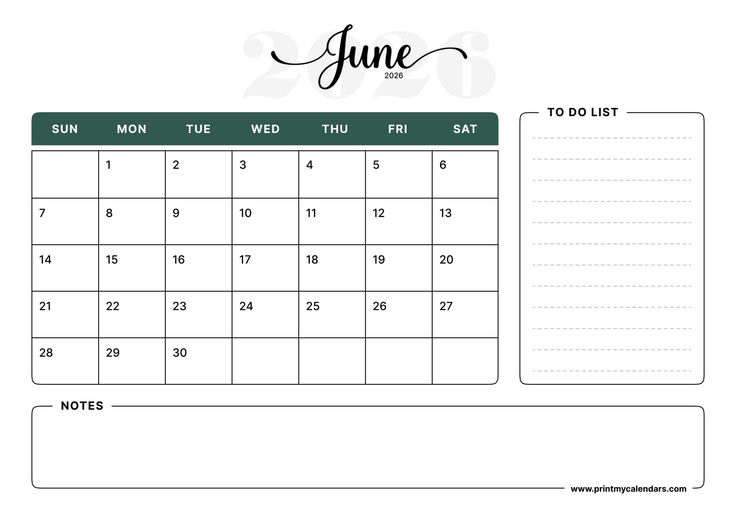 June 2026 Calendar Printable (PDF, Blank, Aesthetic Templates)