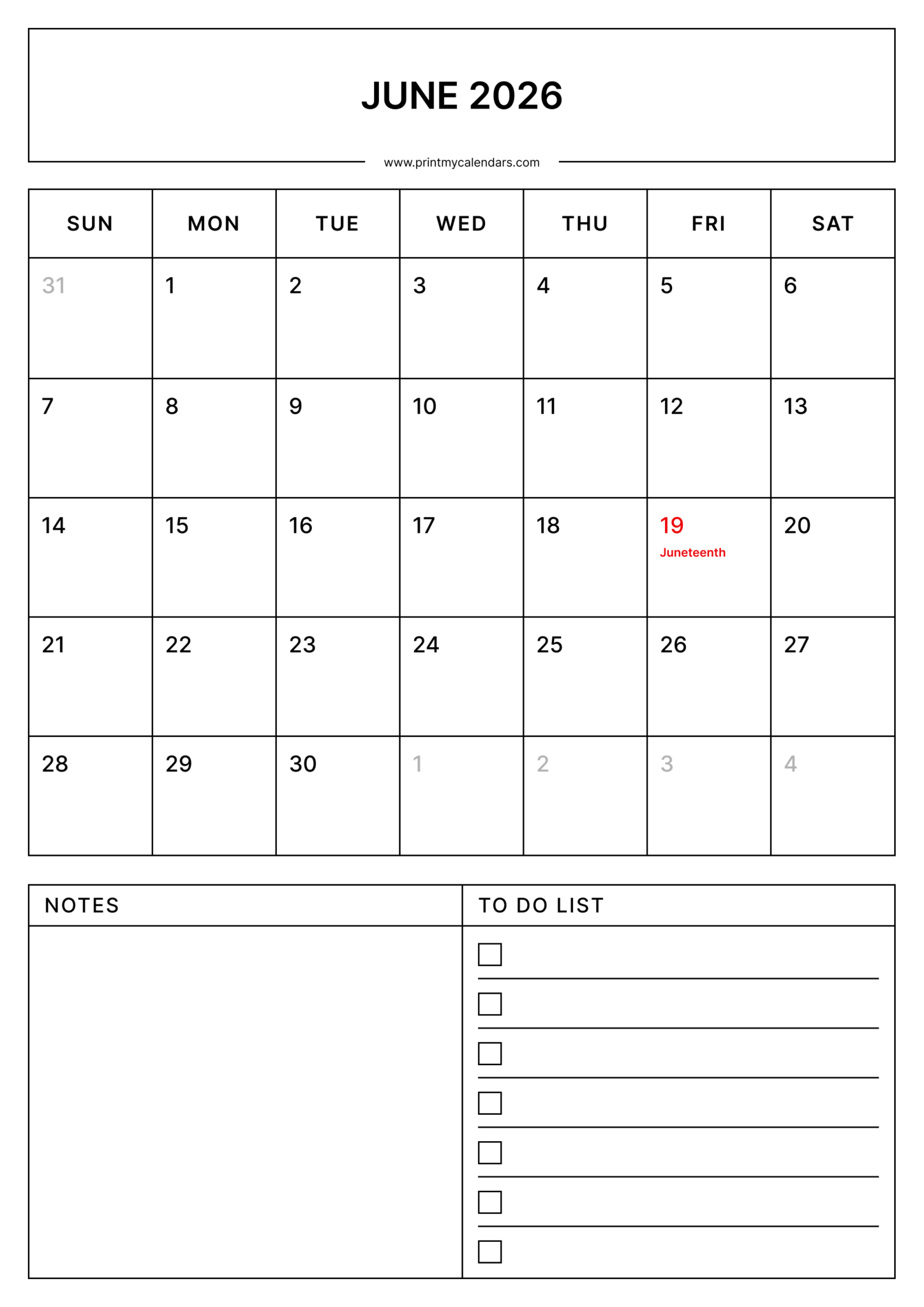 June 2026 Calendar Printable (PDF, Blank, Aesthetic Templates)